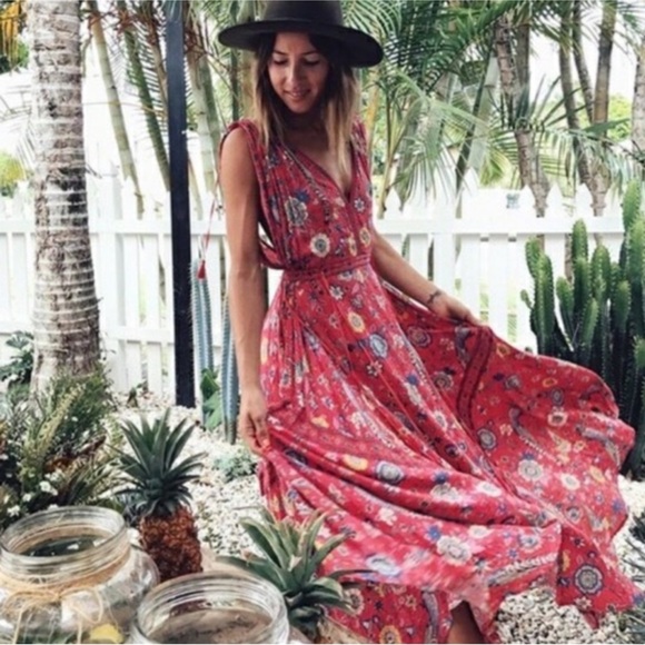 Spell | Dresses | Spell Designs Lovebird Half Moon Gown Rose Red Small ...